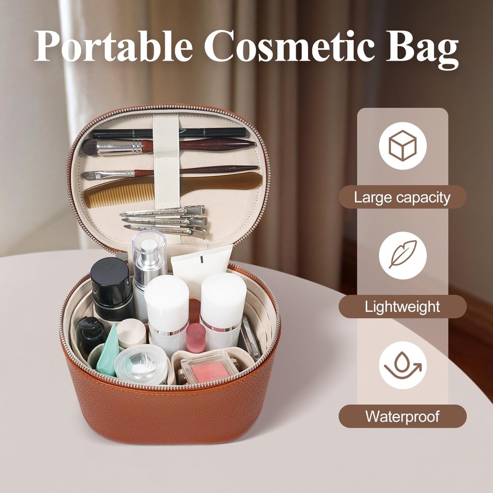 Makeup Bag, Travel Make up Case with Compartments and Handle, Portable ...