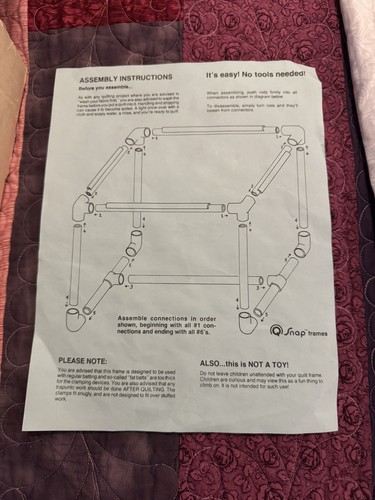 Q SNAP Quilting Frame Portable PVC Embroidery Needlepoint 31½"×28"x39 ...