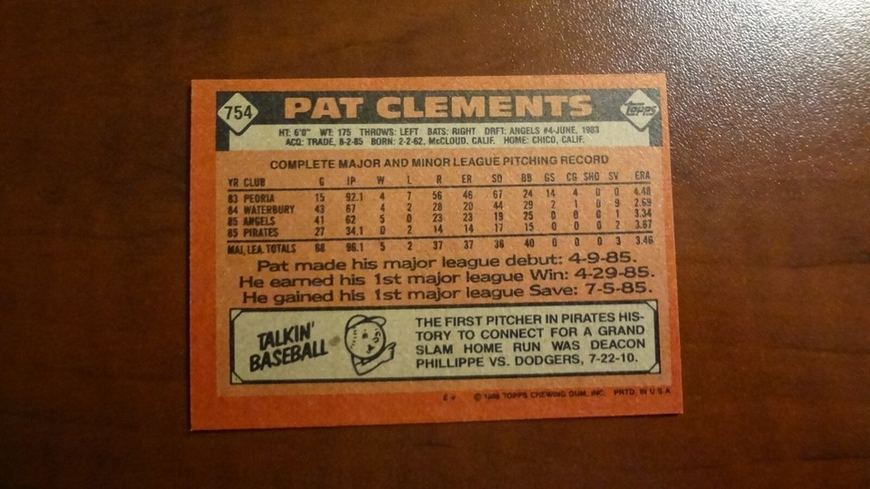 1986 TOPPS # 754 754 PAT CLEMENTS BASEBALL CARD | eBay