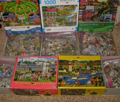 lot 5 HERONIM / HOMETOWN COLLECTION 1000 piece jigsaw puzzles MEGA SURE ...