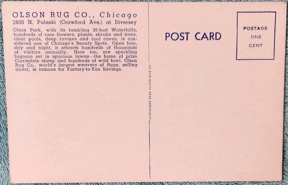 Waterfall And Rock Garden Olson Rug Co. Chicago Unused Vintage Postcard ...