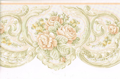 Cream Ivory Peach Rose Floral Flower Scroll Sculptured Silk Wallpaper ...