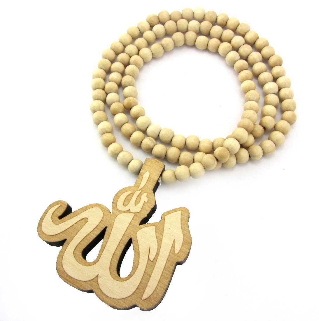 WOODEN ALLAH SYMBOL PENDANT PIECE w/ 36" CHAIN NECKLACE GOOD WOOD ISLAM ...