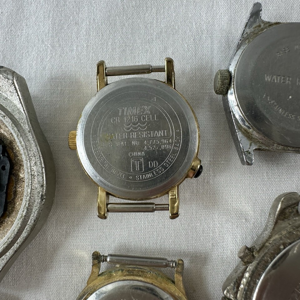 Vtg Watch Faces Lot Of 7 + Extras B.U.M. Eternity Timex Sasson Parts Or ...