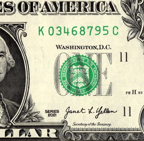 eight digit Broken Ladder 3-0 Fancy Serial Number One Dollar bill ...