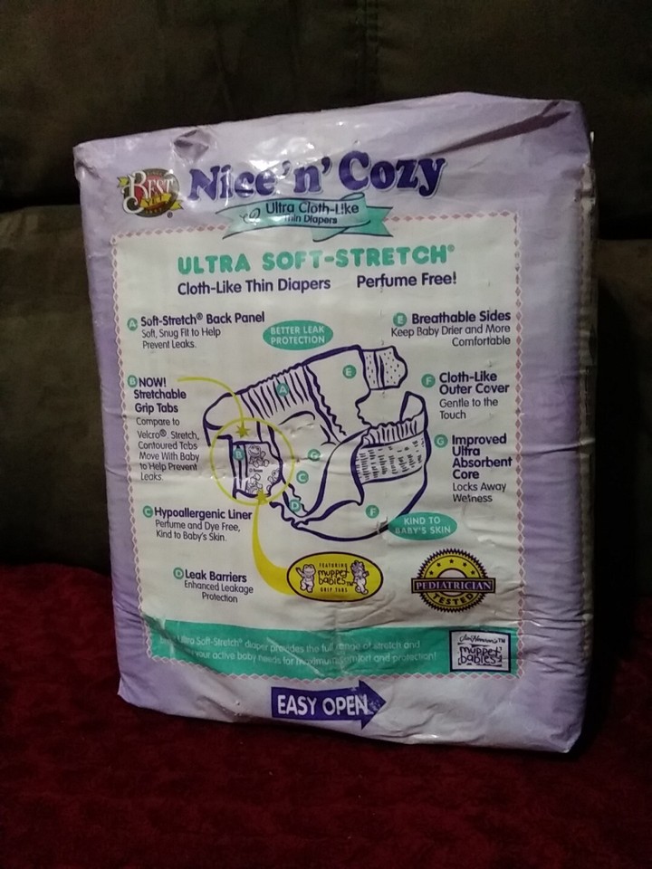 Vintage Baby Nice N Cozy X Large Muppets Muppet Babies Diapers 18 Count ...