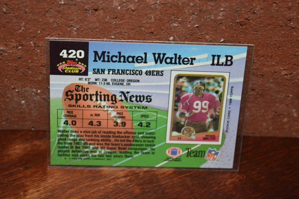 FOOTBALL CARD SAN FRANCISCO FORTY NINERS 49ERS MIKE WALTER TOPPS 1992 ...