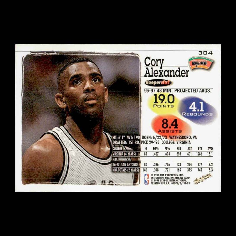 Cory Alexander 1998-99 Hoops San Antonio Spurs #304 R331F 23 | eBay