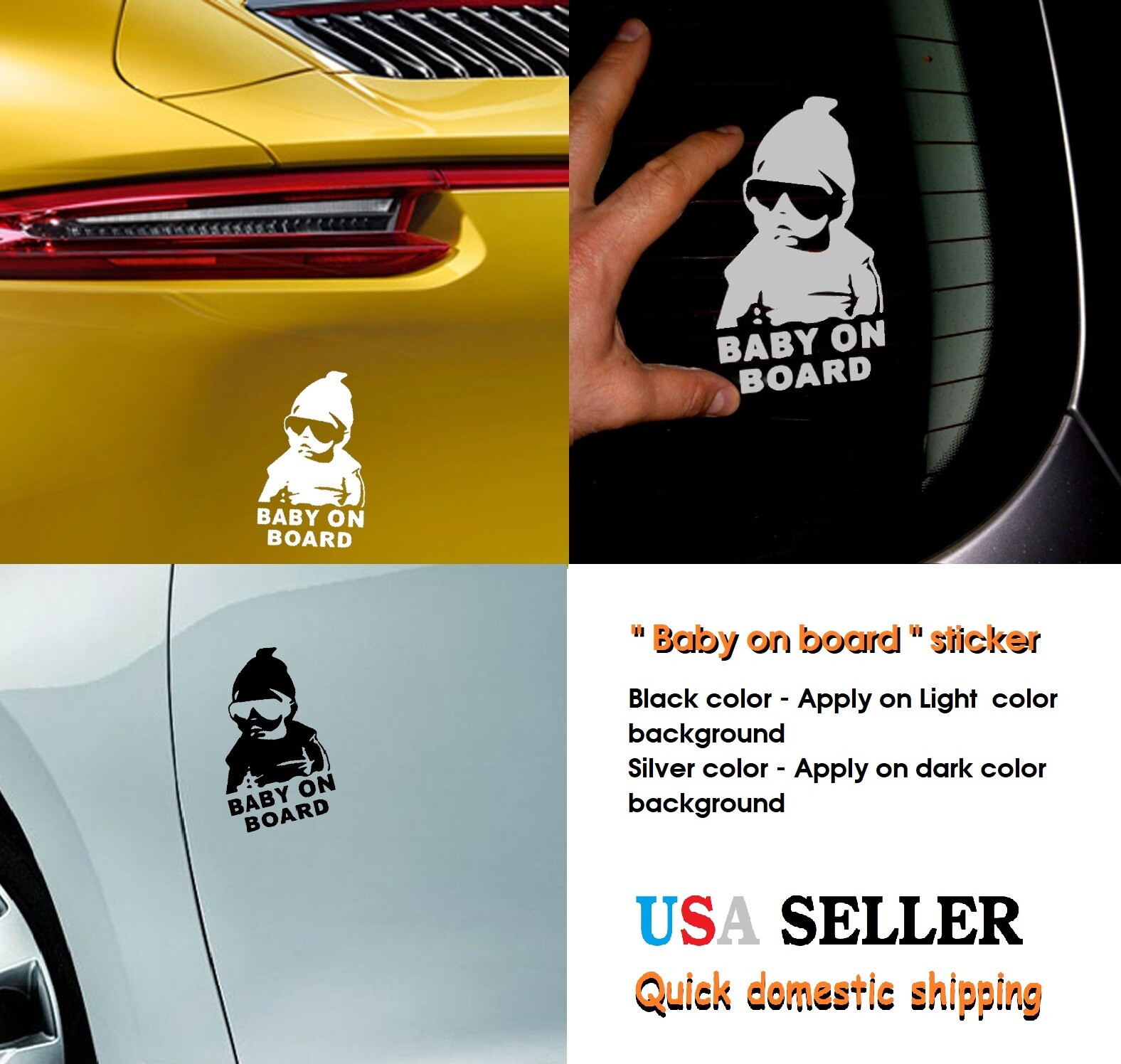Baby on board reflective sticker , Cool baby with sunglasses ,Baby in ...