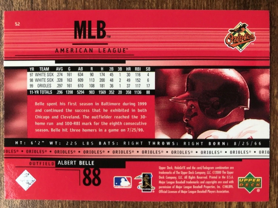 2000 Upper Deck HoloGrFX Baseball #52 Albert Belle Baltimore Orioles Mint | eBay
