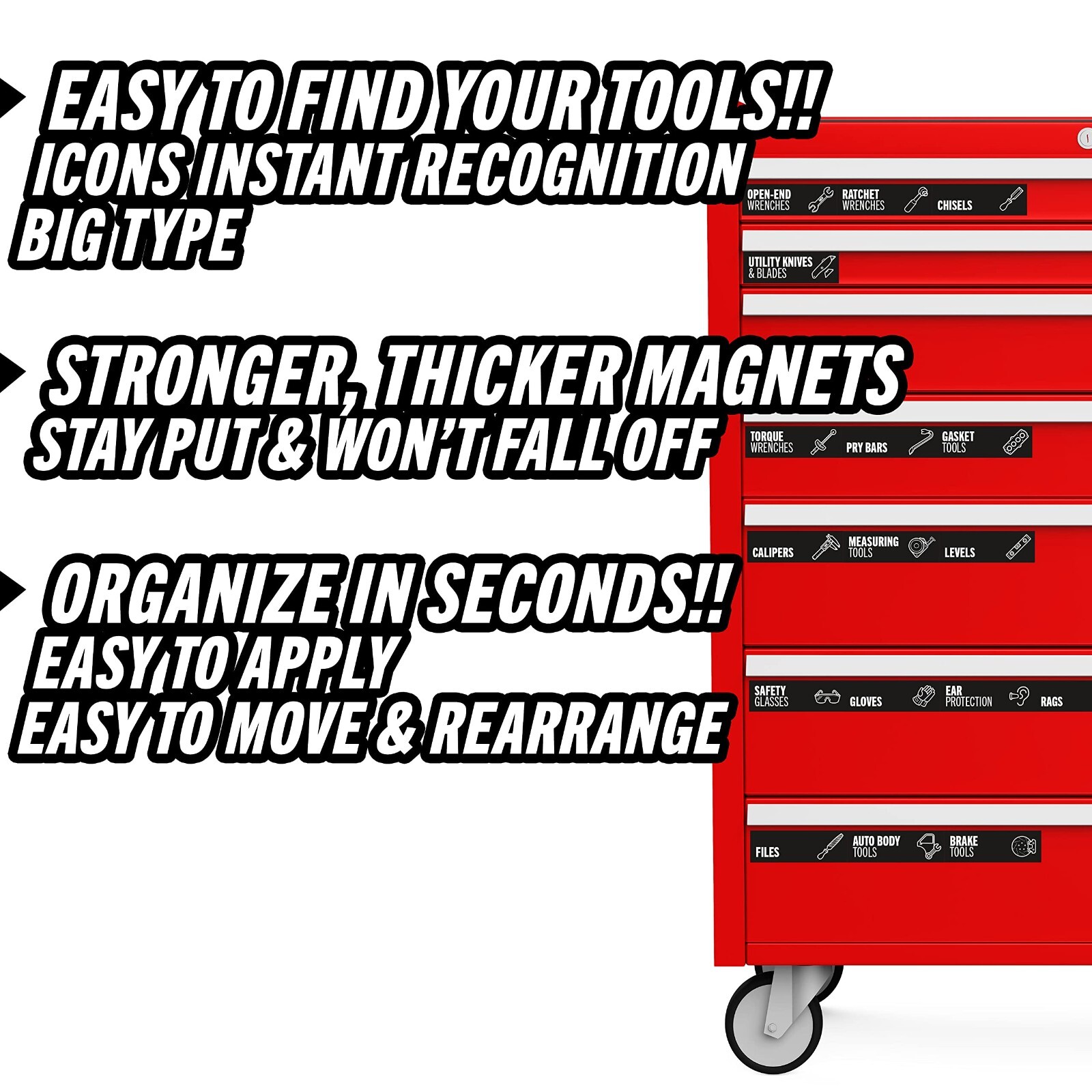 Toolbox Organization Magnetic Labels - 80 Large, Tool Chest Organizer ...