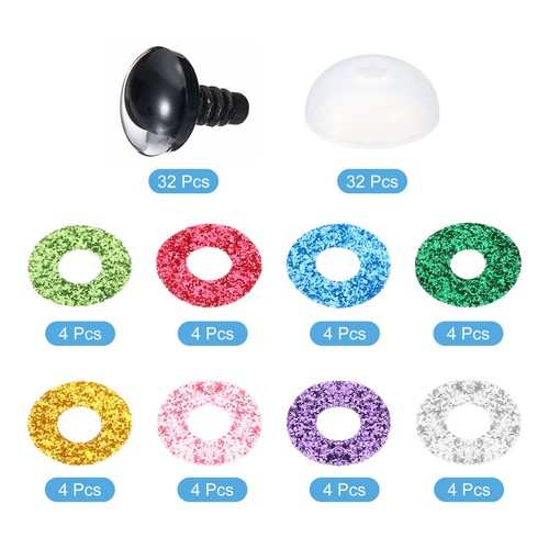 16mm Flash Safety Eyes, 32 Set Colorful Crocheting Safety Eyes, 8 ...