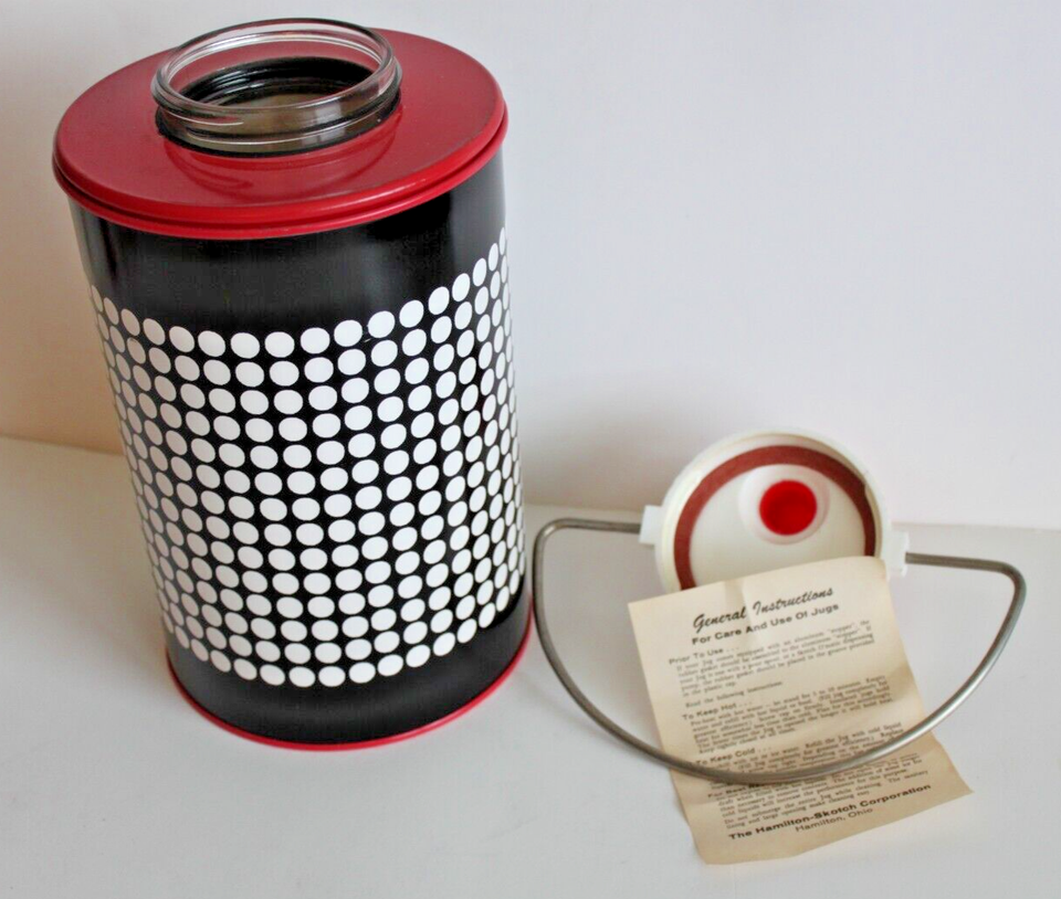 NEW Vtg Jolly Jug by Petra Cabot Designs Black w/White Dots Glass Liner ...