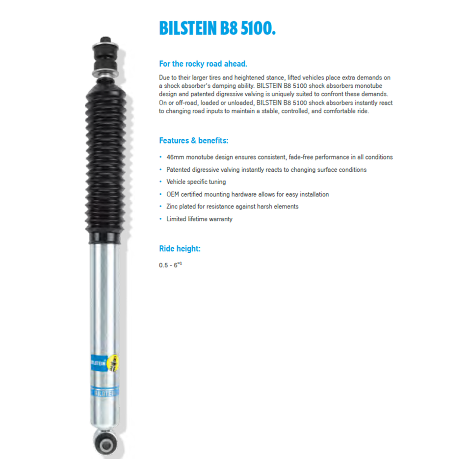 Bilstein B8 5100 Shock Set Front & Rear 3.5-4" Lift Fits 97-06 Jeep ...