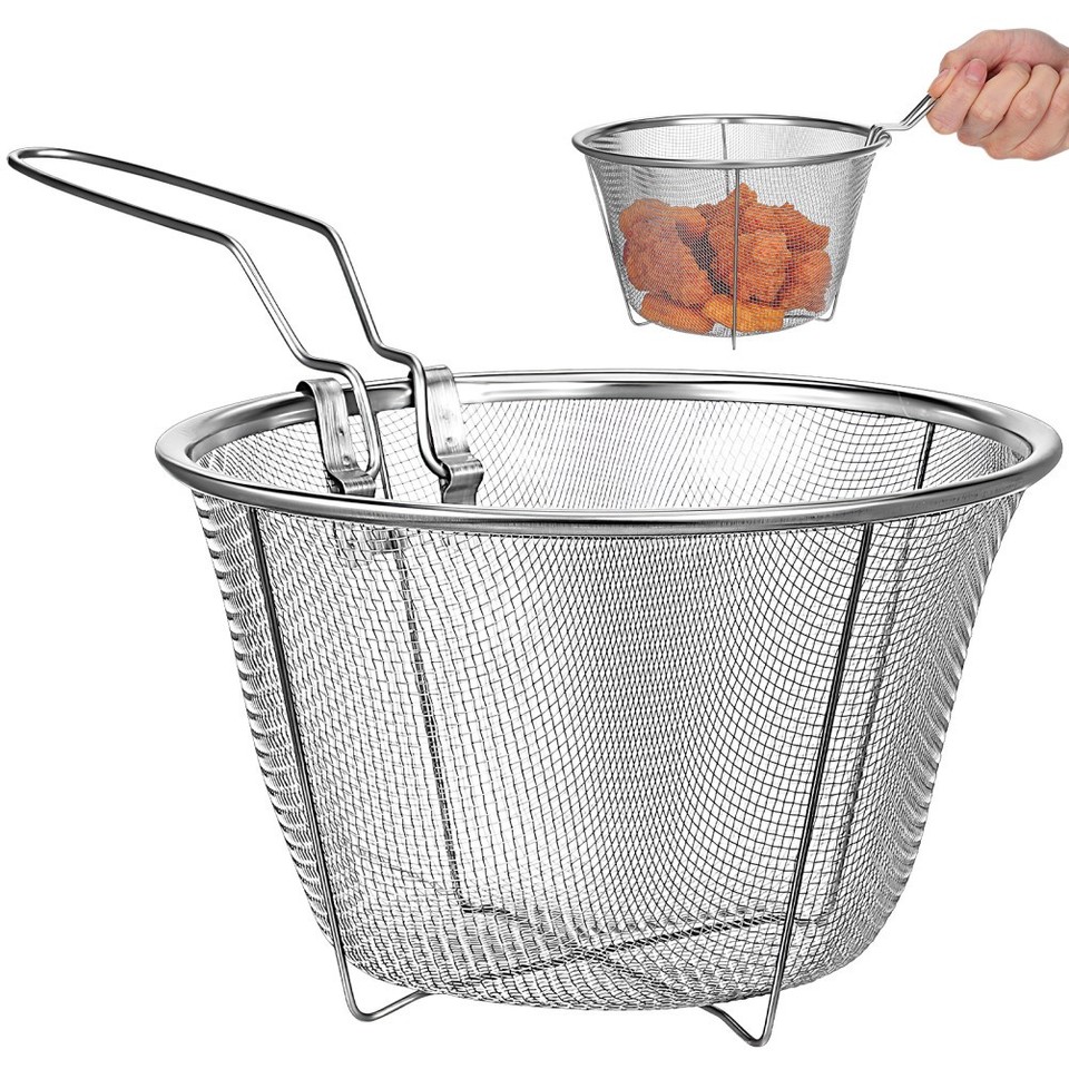 Round Fry Basket Oil Draining Tool Steel Deep Frying Chip Metal Chicken ...