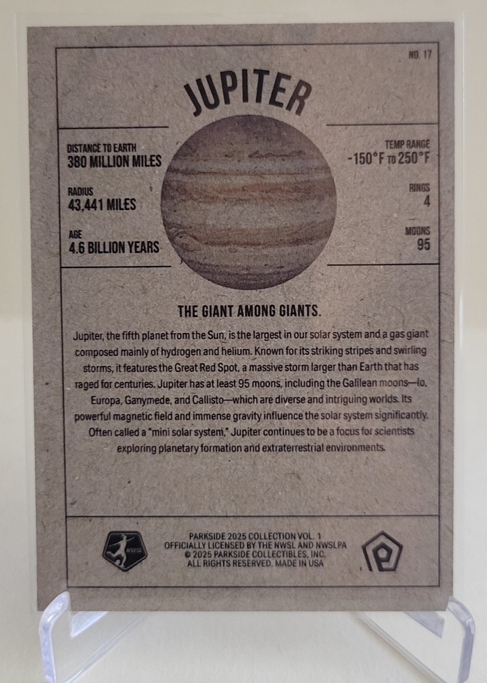 2025 PARKSIDE NWSL VOL 1 JESS CARTER VINTAGE JUPITER #17 NJ/NY GOTHAM ...