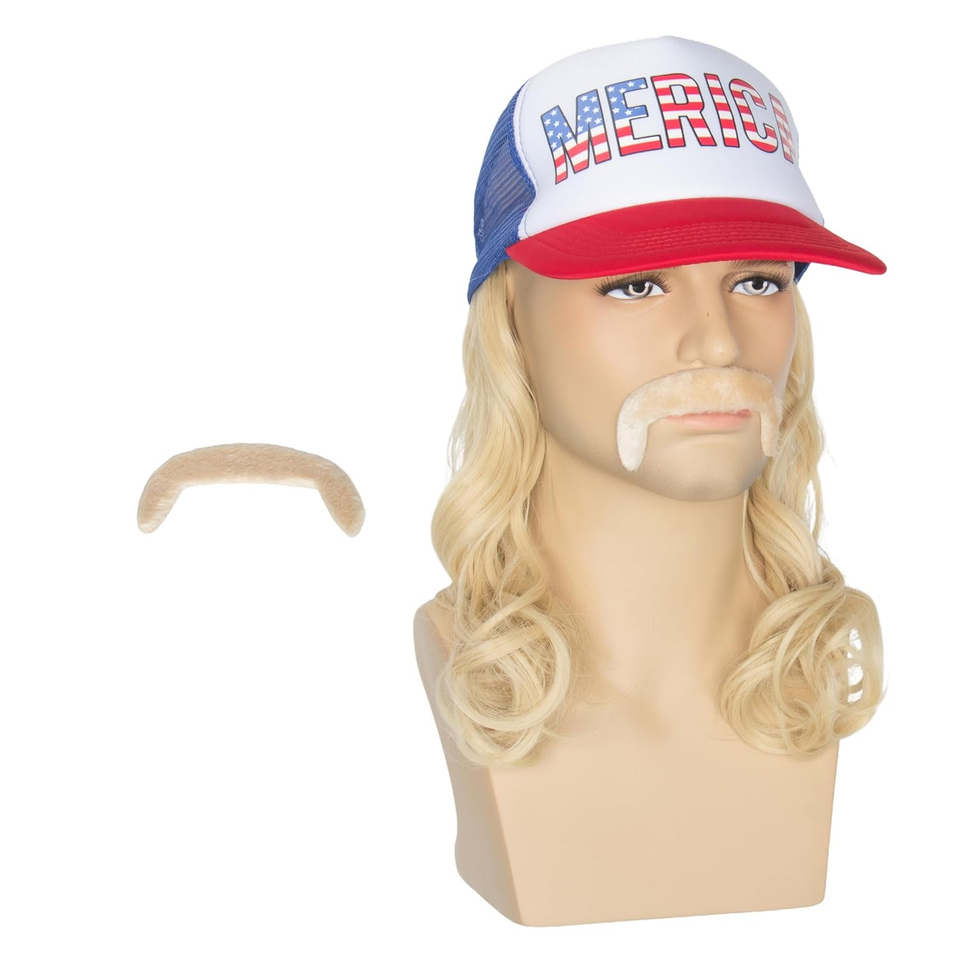 Men Mullet Hat Wig with Mustache 4th July Party Funny Wig Baseball Cap ...