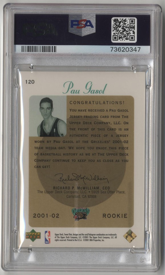 2002 Upper Deck Sweet Shot Rookie Jersey Pau Gasol Jersey Card PSA 6 ...
