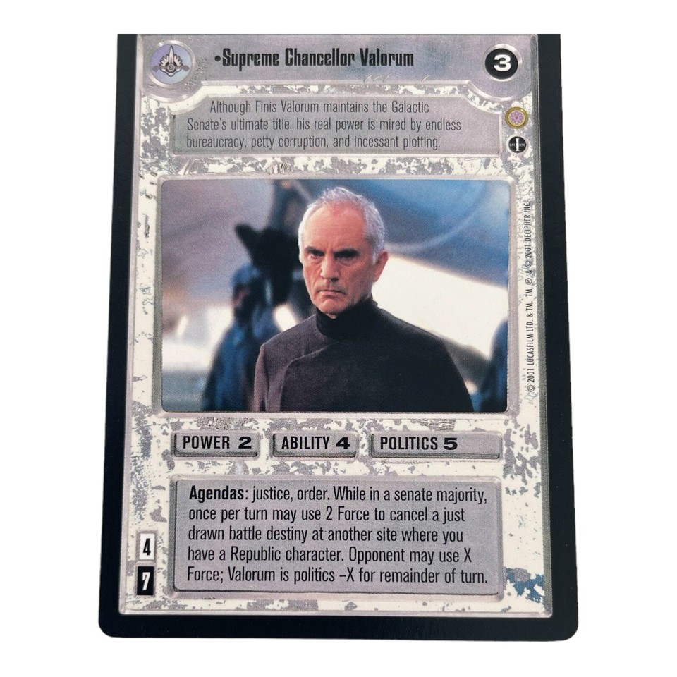 Star Wars CCG Supreme Chancellor Valorum AI Coruscant Rare LS SWCCG | eBay