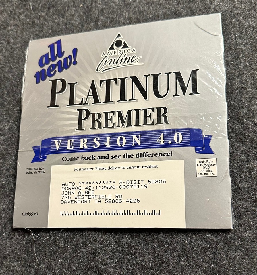 Vintage AOL CD Platinum Version 4.0 100 Free Hours!, Orig. Collectible ...