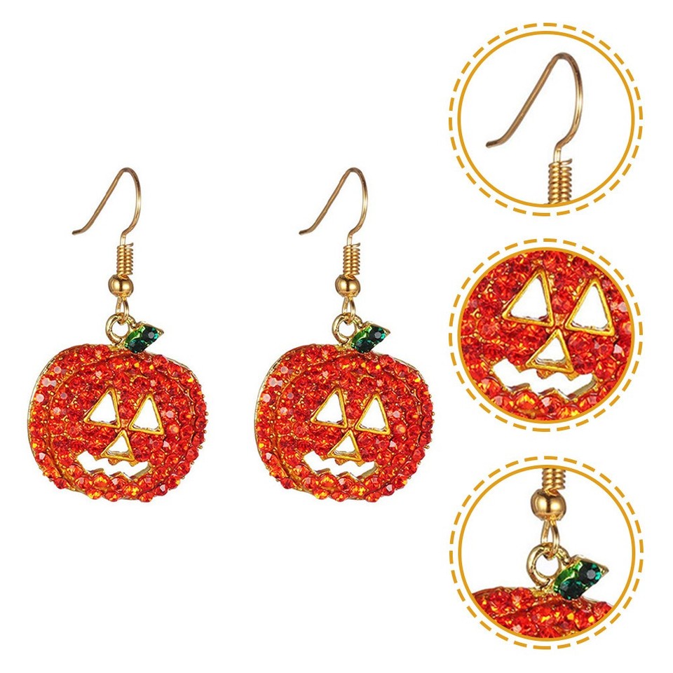 1 Pair Halloween Pumpkin Earrings Crystal Dangle Earrings Halloween ...