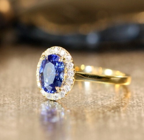 3Ct Oval Cut Blue Tanzanite/Diamond Halo Engagement Ring 14K Yellow ...