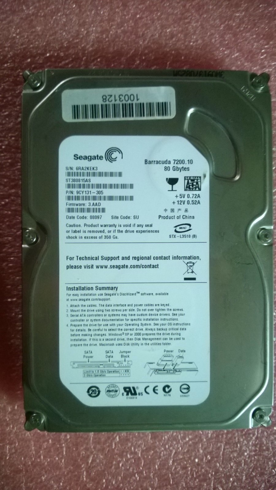 Seagate ST380815AS Barracuda 3.5" SATA 80GB 7200RPM Hard Drive | eBay