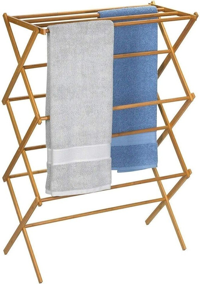 Bamboo 3 Tier Vintage Traditional Wooden Folding Portable Clothes Airer ...