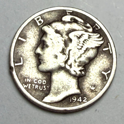 1942 D Mercury Dime Circulated Ungraded- 90% Silver 10c cent Dinged ...