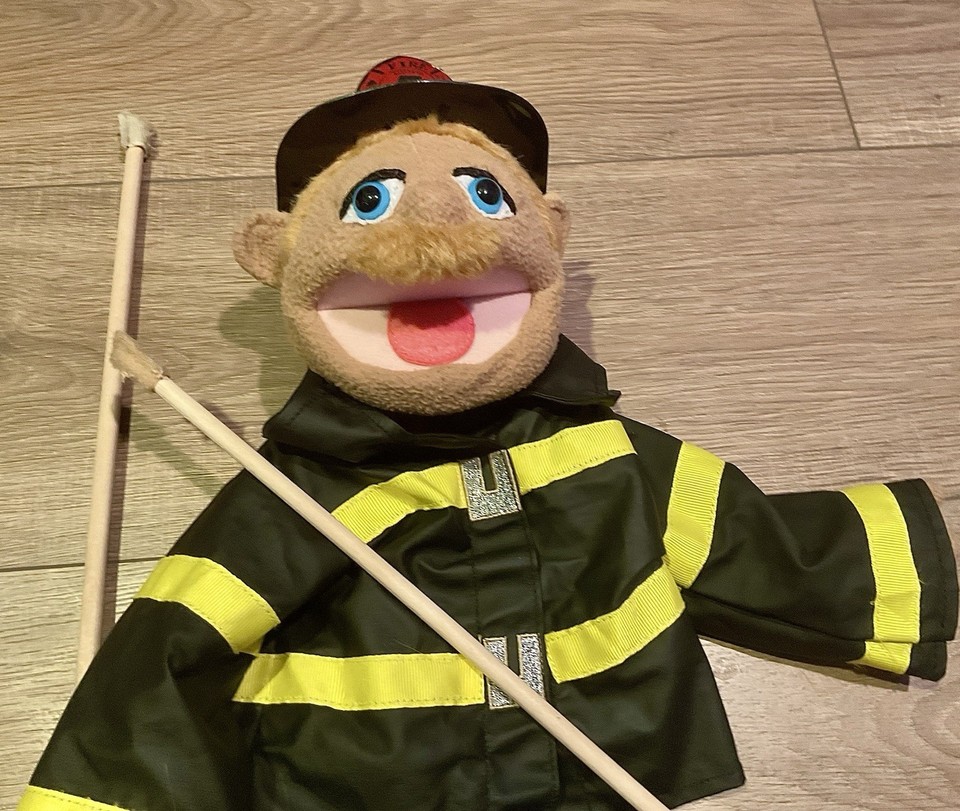 SML Melissa & Doug Brooklyn T Guy FIREFIGHTER Puppet Plush Hard Hat ...