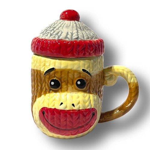 Sock Monkey Mug/Cup with Hat Lid, New, 10 oz, Ceramic, Glazed ...