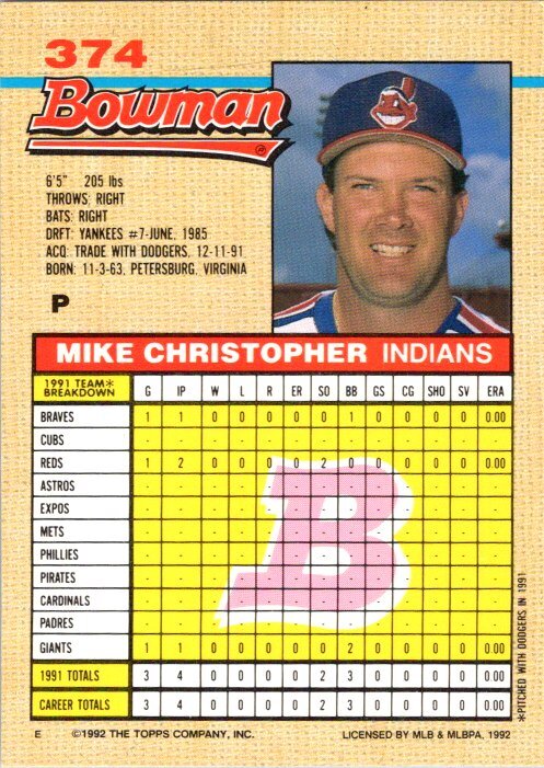 1992 Bowman - RC #374 Mike Christopher | eBay