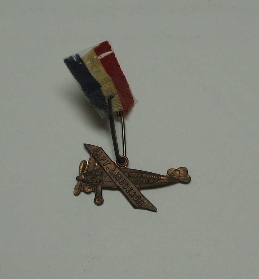1928 Charles Lindbergh Spirit St. Louis Pendant Pin + Partial Frayed ...