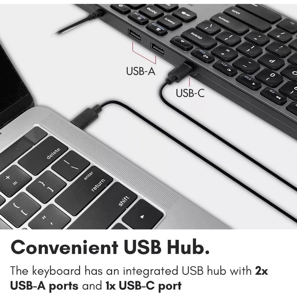 Macally Wired USB C Keyboard with USB Ports Connect Up to 3 Devices | eBay