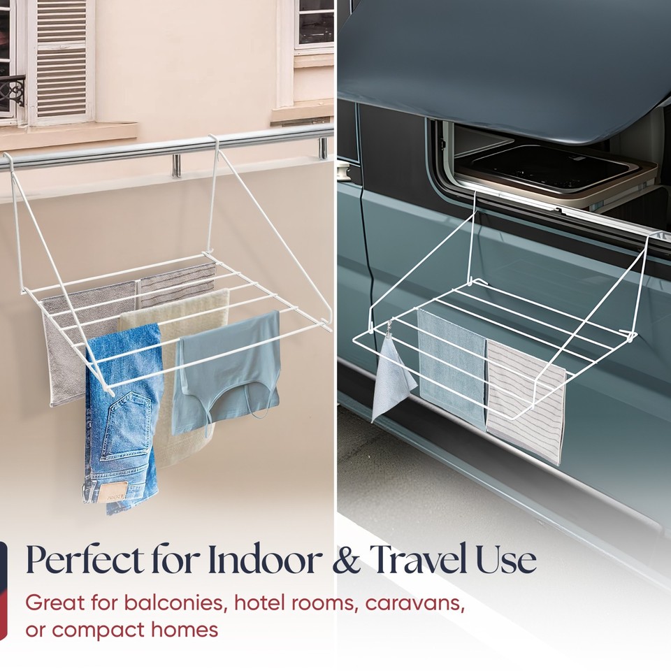 7m Over The Door Clothes Airer Laundry Towel Rail Caravan Folding Dryer ...