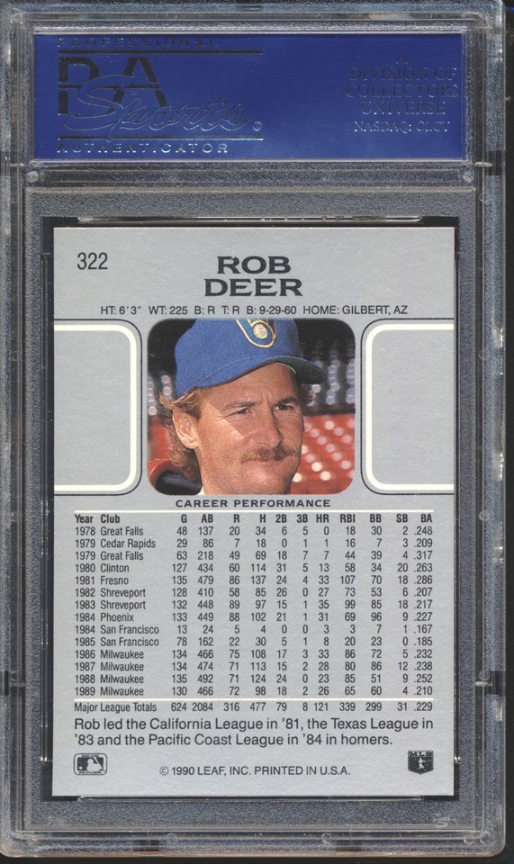 1990 Leaf Baseball Rob Deer #322 PSA 10 BREWERS GEM MINT | eBay
