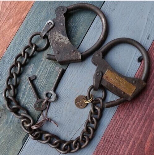 Alcatraz Adjustable Prison Handcuffs Iron Cuffs with Chain Antique ...