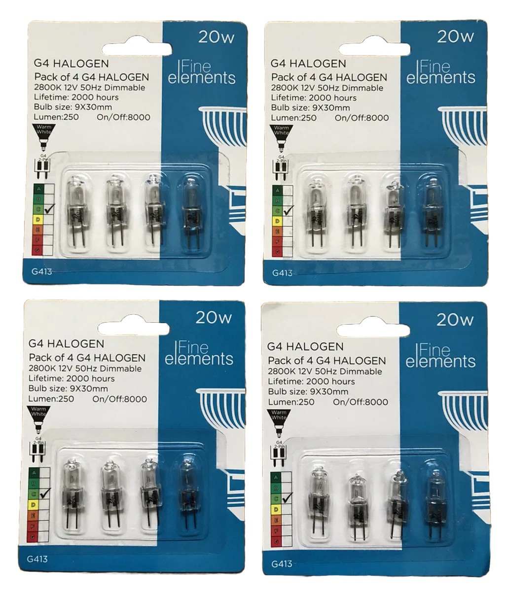 Halogen Elements 16 Bulbs 4 Packs Fine Elements G4 Clear Bright