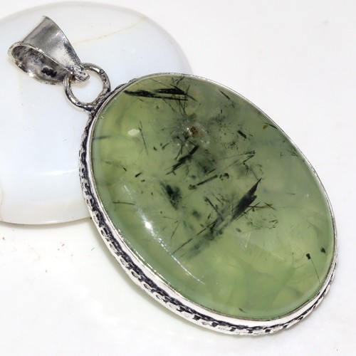 Moss Prehnite 925 Silver Plated Gemstone Handmade Pendant 2" Women ...
