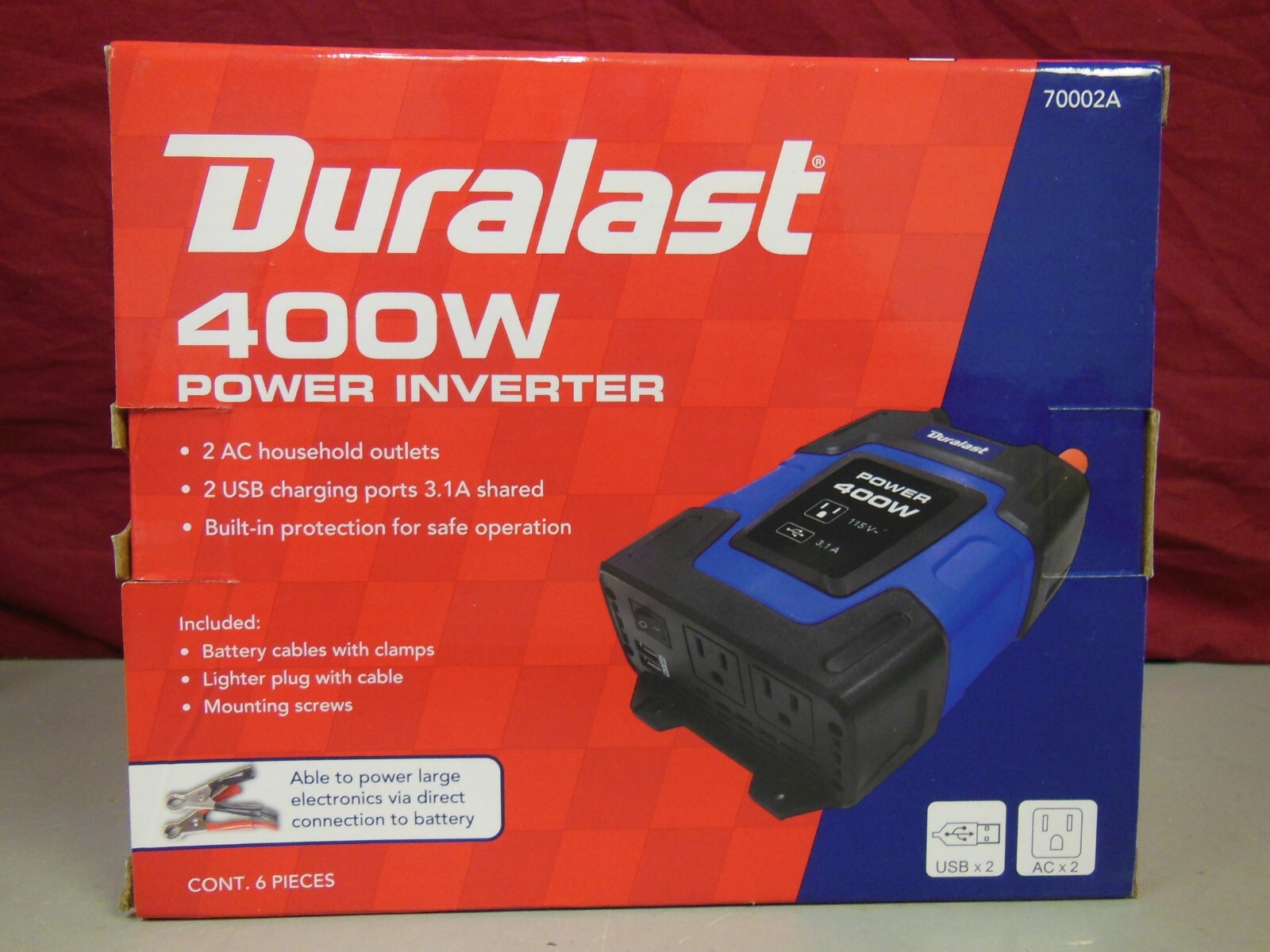 Duralast 400w Power Inverter 120v DC Input 2 AC Outlets (3.1a USB X2 ...