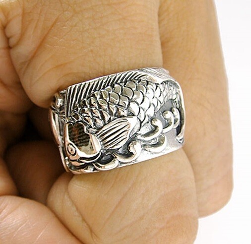 JAPANESE KOI CARP LUCKY FISH SOLID 925 STERLING SILVER RING | eBay