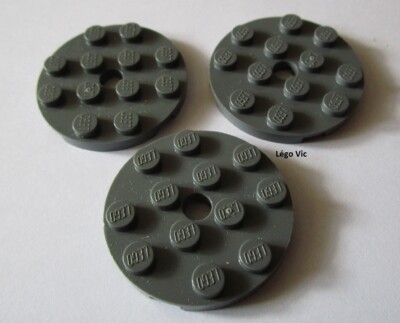 Lego 60474 x3 Plate Round 4x4 with Hole Dark Bluish Gray 75234 76131 ...