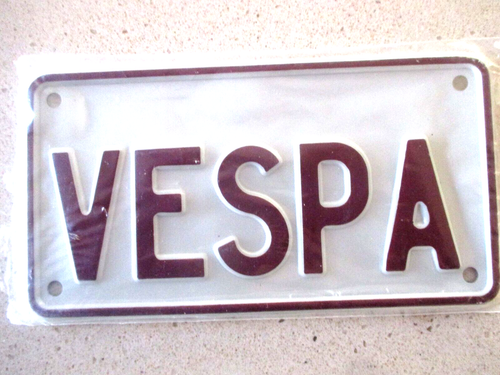 ' VESPA' Motorcycle Number plate " VESPA " Brand new MAROON ON WHITE ...