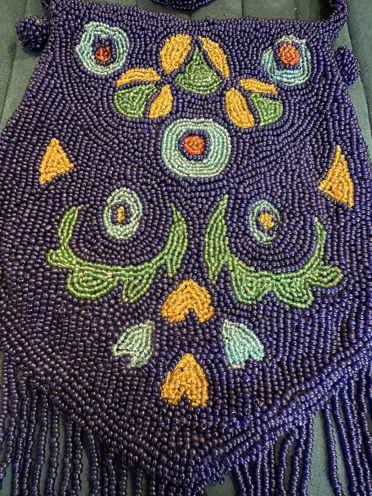 Antique Cobalt Blue Glass Beaded Purse with Mirror Cl… - Gem