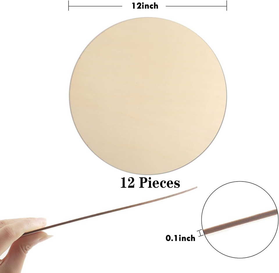 Wood Circles for Crafts,12 Pack 12 Inch Unfinished Wood Blank Rounds ...