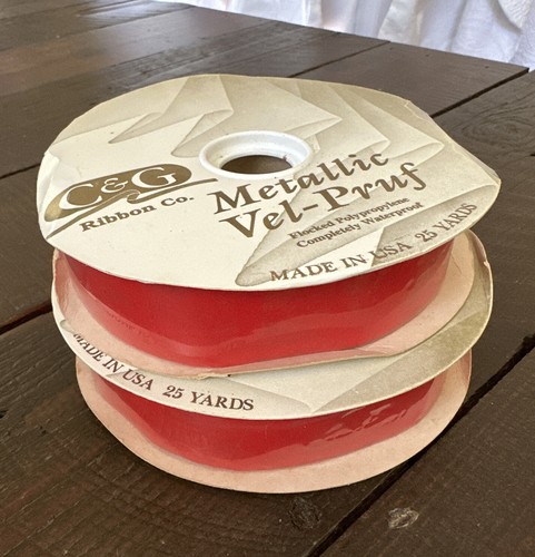 C & G Ribbon Co. metallic Vel-Pruf #9 25 yards 1.5” RED LOT OF TWO NOS ...