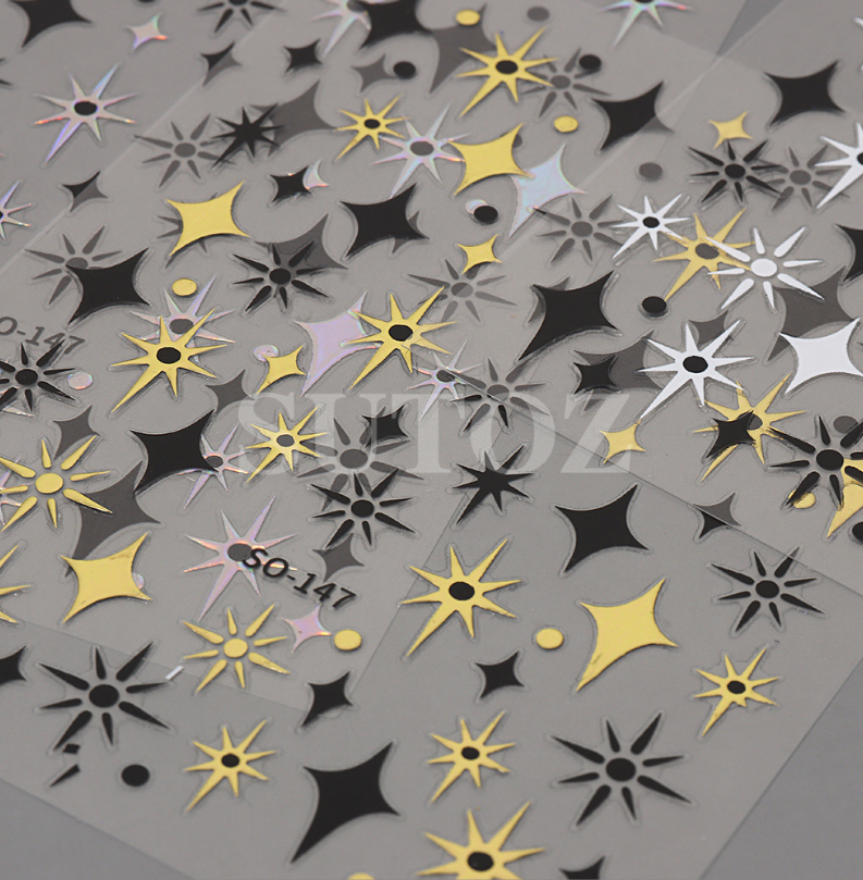 3D Black Gold Silver Star French Tips Nail Stickers Decoration DIY ...