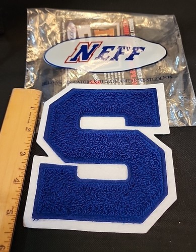 NEFF Varsity Letter "S" School Letterman BLUE Patch on WHITE, 5" NEW ...