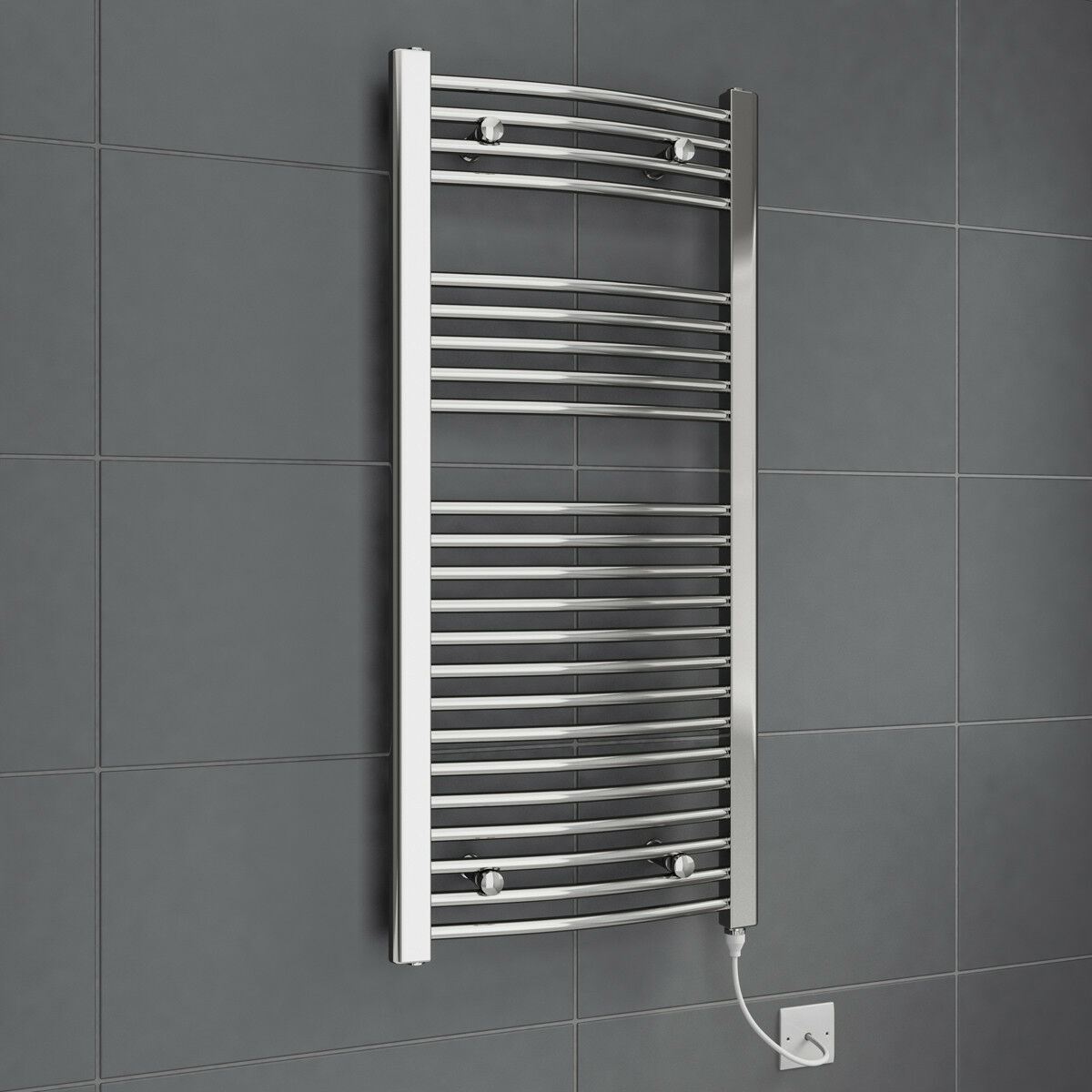 Bathroom Electric Curved Towel Rail Ladder Radiator 1100 x 500mm Chrome ...