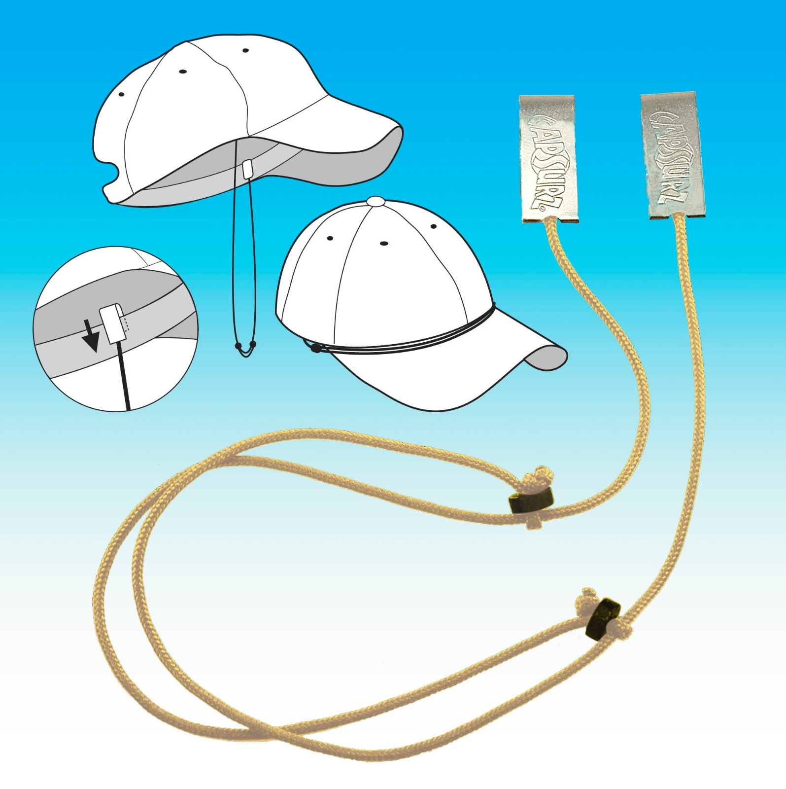 Capsurz Hat Retainer Chin Strap Clip On Hat Cord Motorcycles Boating ...